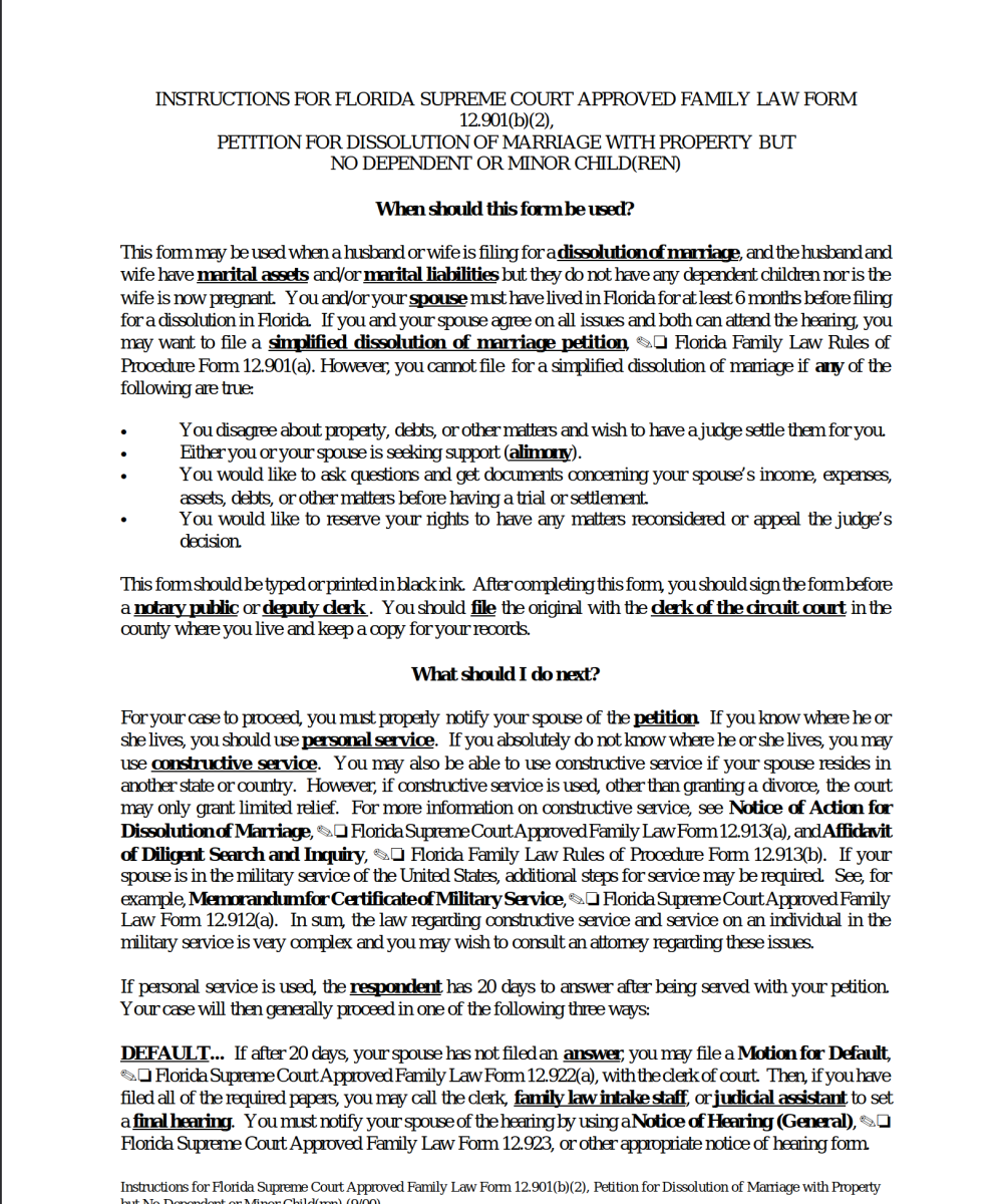 Free Florida Divorce Legal Forms | Document Preparation Help